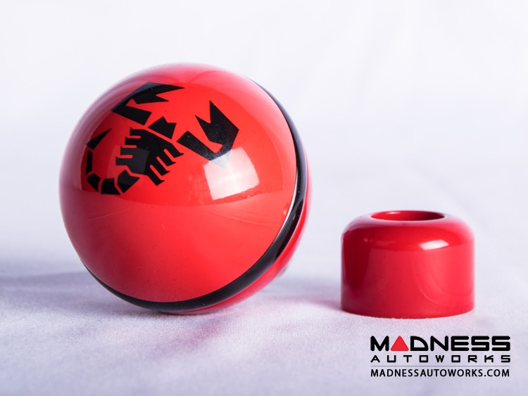 FIAT 500 Gear Shift Knob by BLACK - Red Base w/ Black ABARTH Scorpion Logo - V1